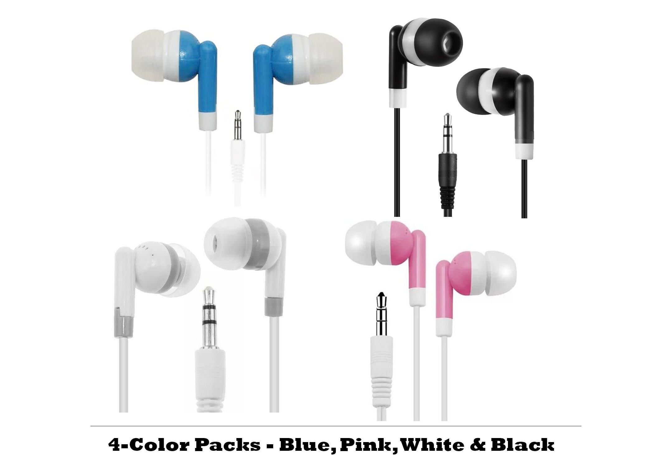 Mixed 4-Color In-Ear Canalbuds “Candy Colored Pack” w/ 3.5mm plug (Bulk ...