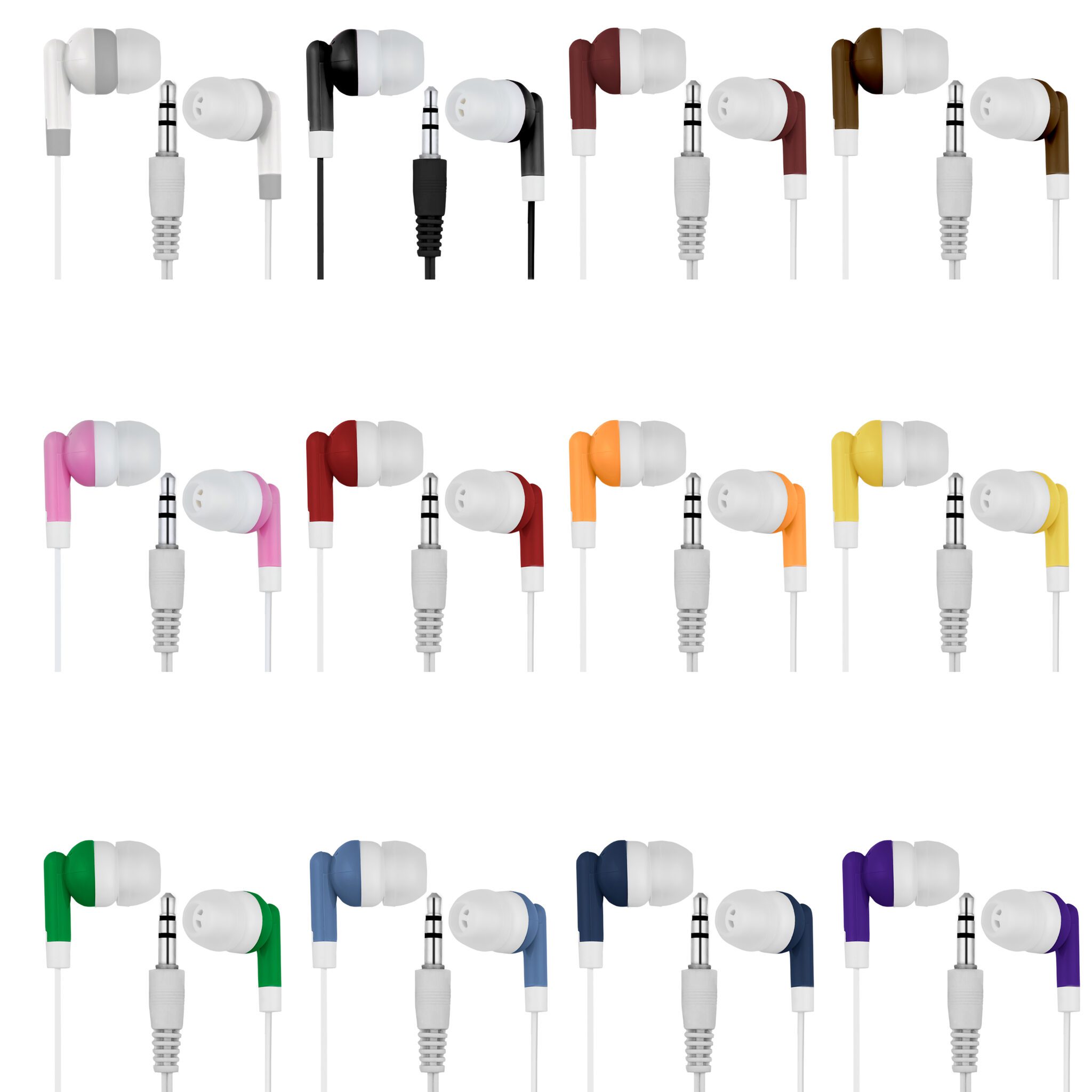 12 Pack Colorful Stereo Earbuds – 12 Different Colors - Low Cost Earbuds