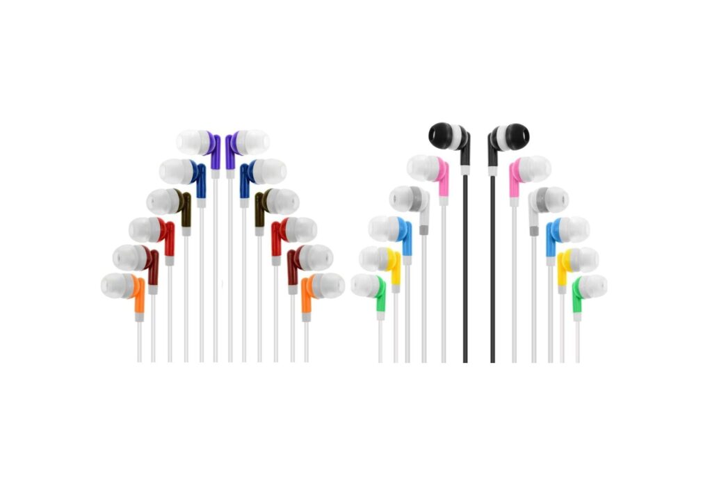 12 Pack Colorful Stereo Earbuds – 12 Different Colors - Low Cost Earbuds