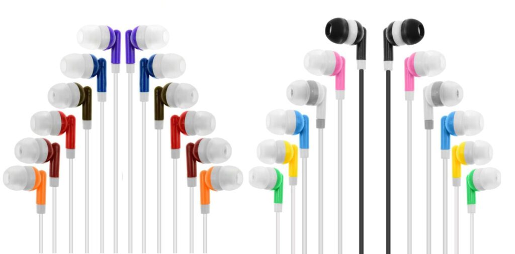 12 Pack Colorful Stereo Earbuds - 12 Different Colors - Low Cost Earbuds