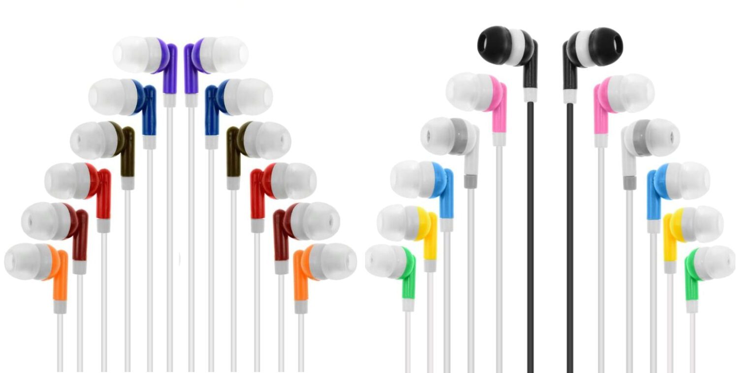12 Pack Colorful Stereo Earbuds – 12 Different Colors - Low Cost Earbuds