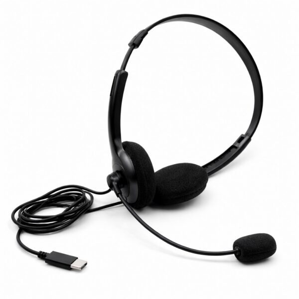 Black USB-C Over the Head Headset with Flexible Boom Microphone – Model ...