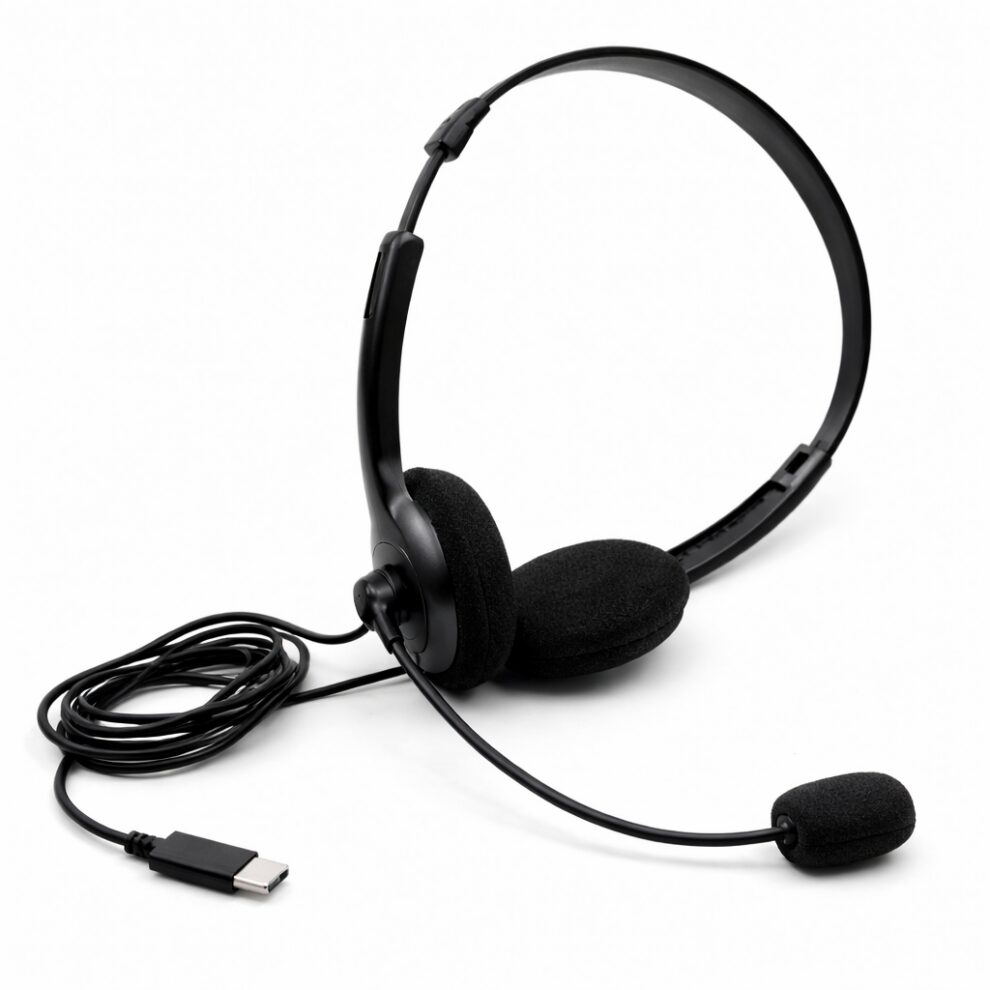 Black USB-C Over the Head Headset with Flexible Boom Microphone – Model ...